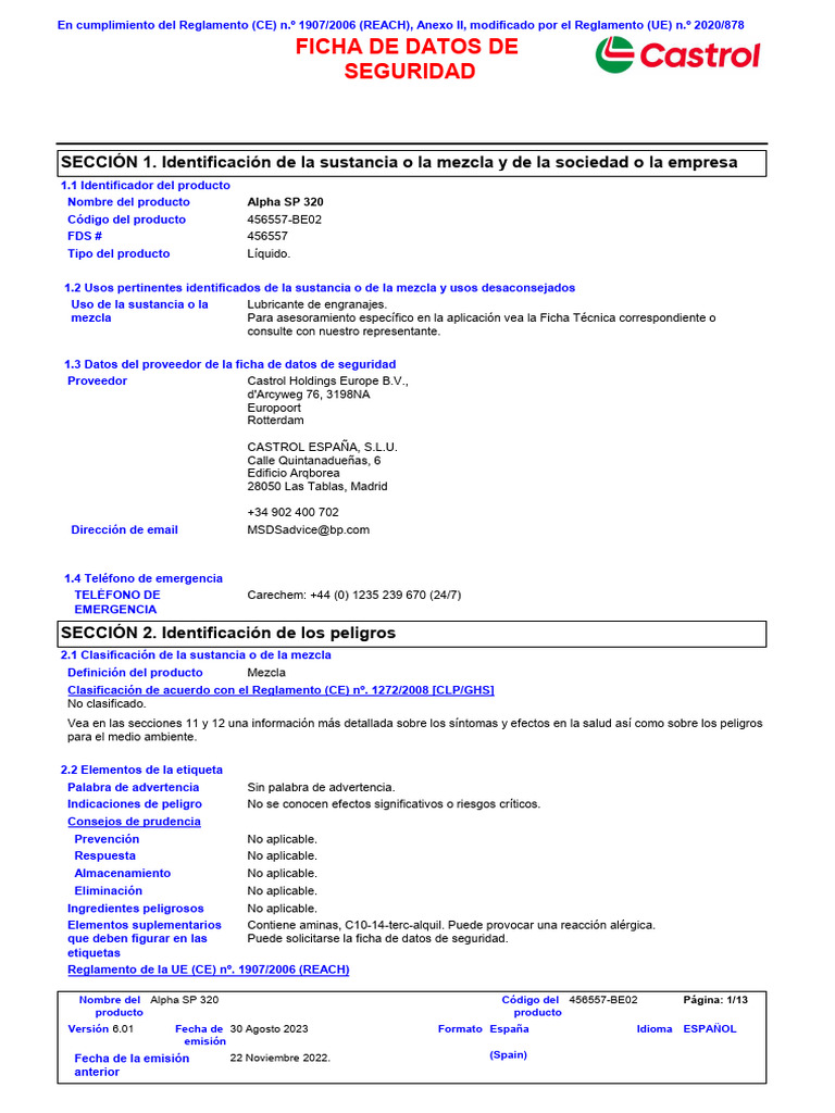 Alpha SP-320 | PDF | Guante | Química