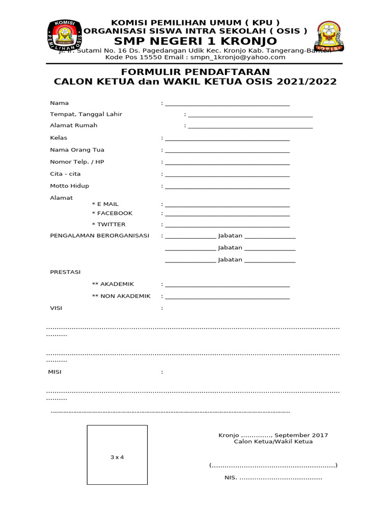 Formulir Pendaftaran OSIS | PDF