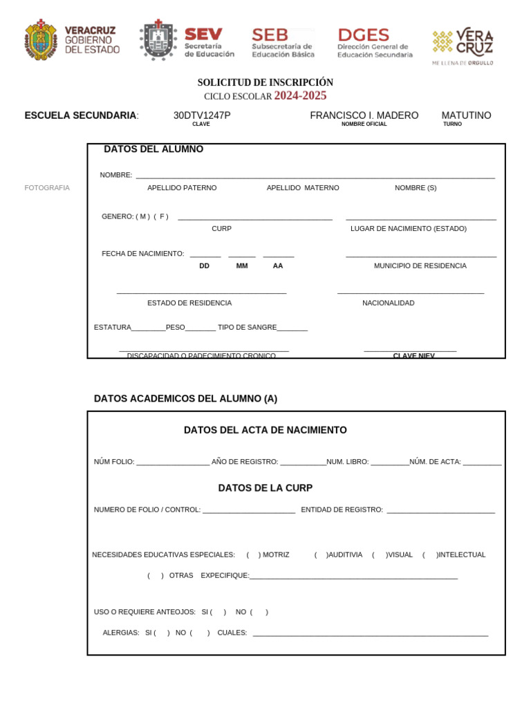Solicitud Inscripción Secundaria 2024-2025 | PDF | Documento ...
