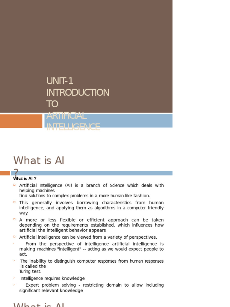 UNIT-1 TO Artificial Intelligence | PDF | Artificial Intelligence ...