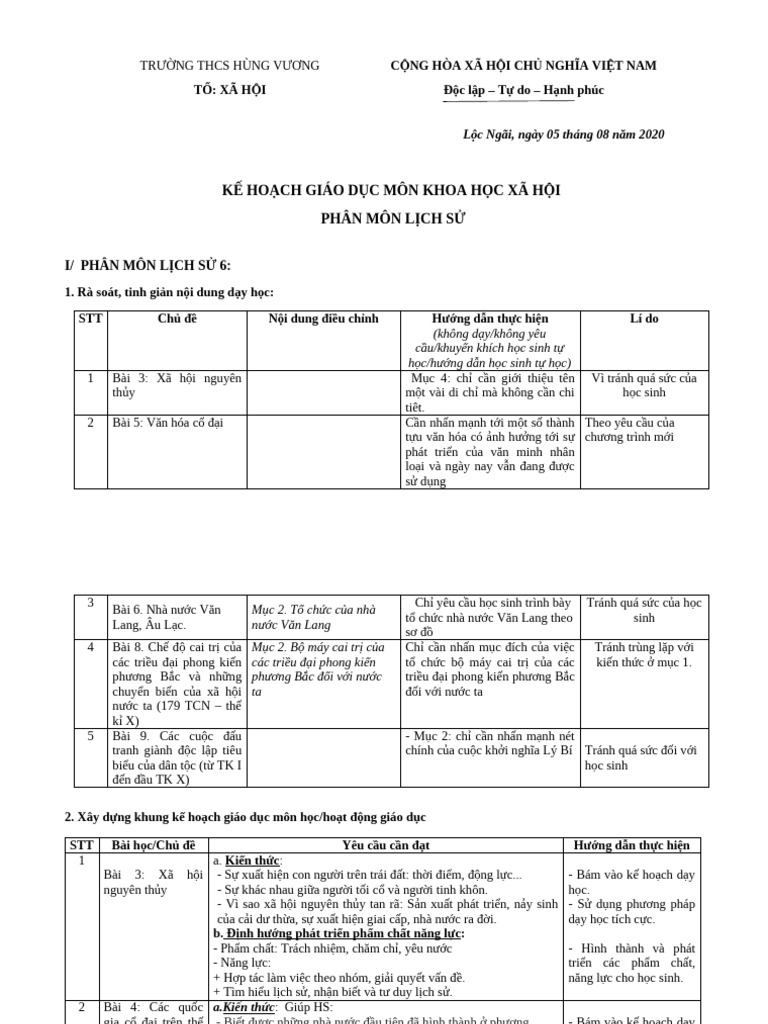 KHGD - MON LỊCH SỬ 2020-2021 - mâu tổ | PDF