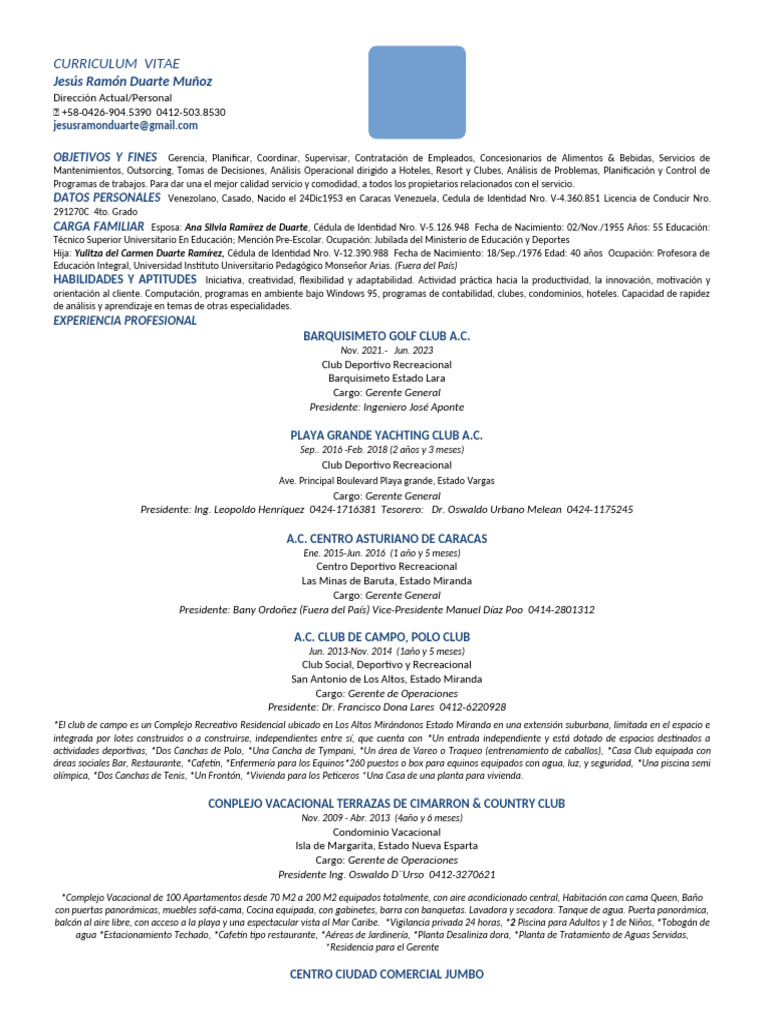 RESUME JESUS RAMON DUARTE MUÑOZ Actualizado 2023 | PDF | Venezuela