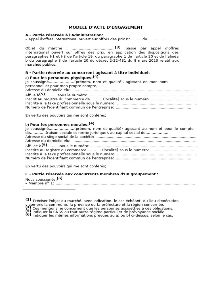 Modèle d'Acte d'Engagement Simplifié | PDF | Business | Commerce