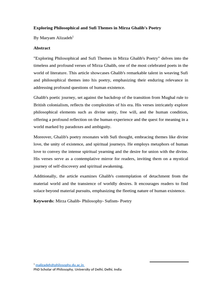 Exploring Philosophical and Sufi Themes in Mirza Ghalib | PDF | Sufism | Love