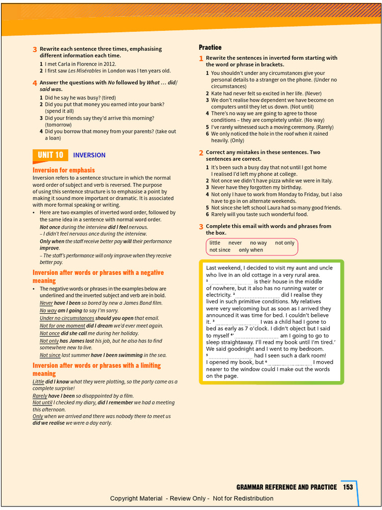 Unit 10: Inversion For Emphasis | PDF | Verb | Subject (Grammar)