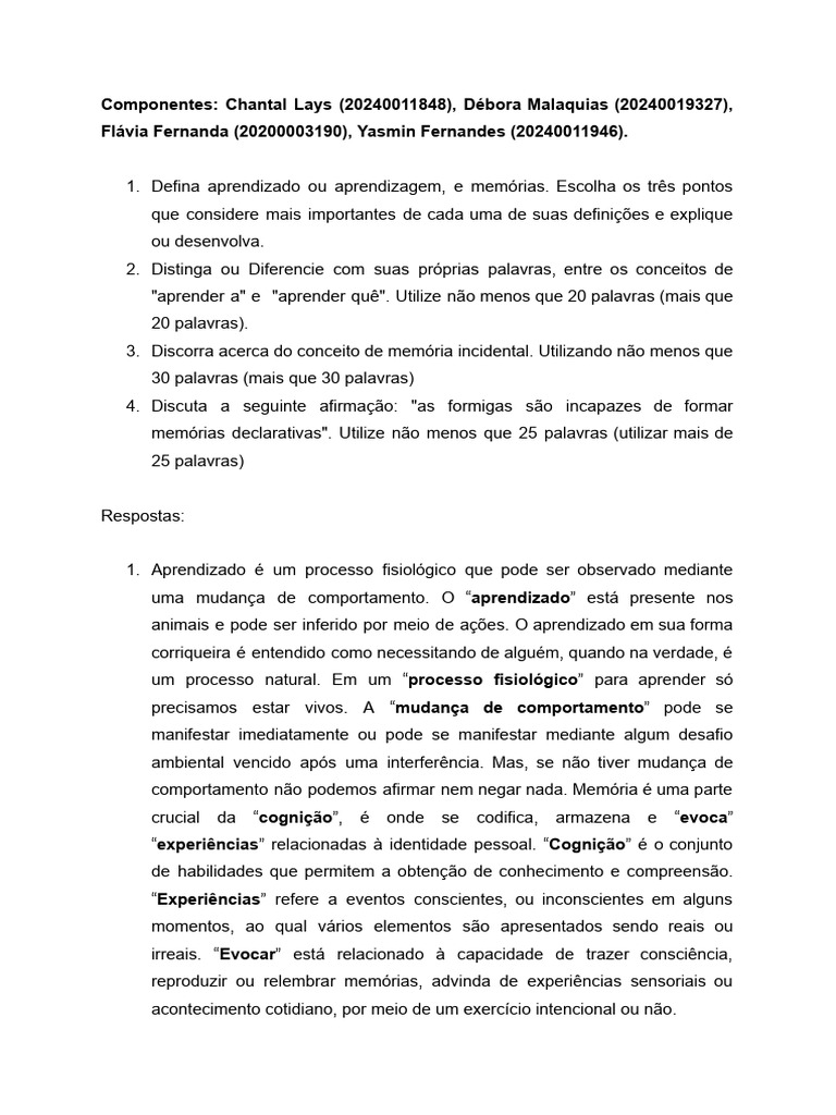 Definições de Aprendizado e Memória | PDF | Aprendizado | Memória
