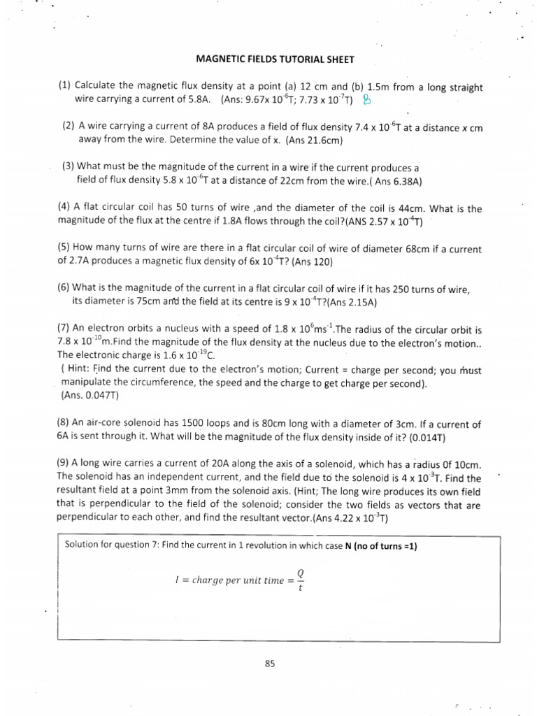 Magnetic Fields Tutorial Questions | PDF