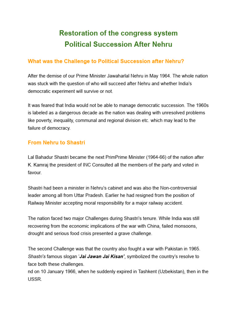 Restoration of Congress System | PDF | Indian National Congress ...