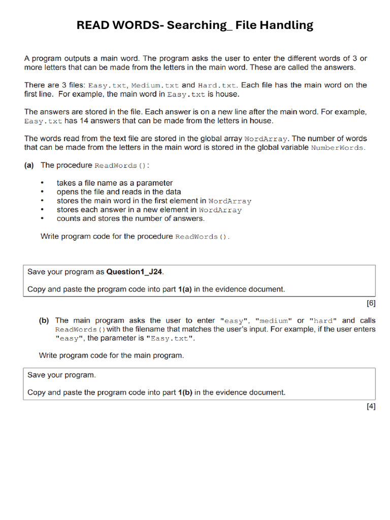 READ WORDS - Searching - File Handling | PDF