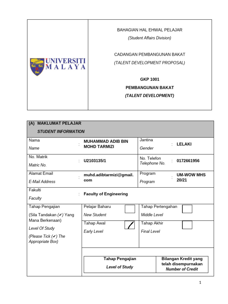 Proposal Template - Talent Development - Sem2 - Sesi2122 | PDF