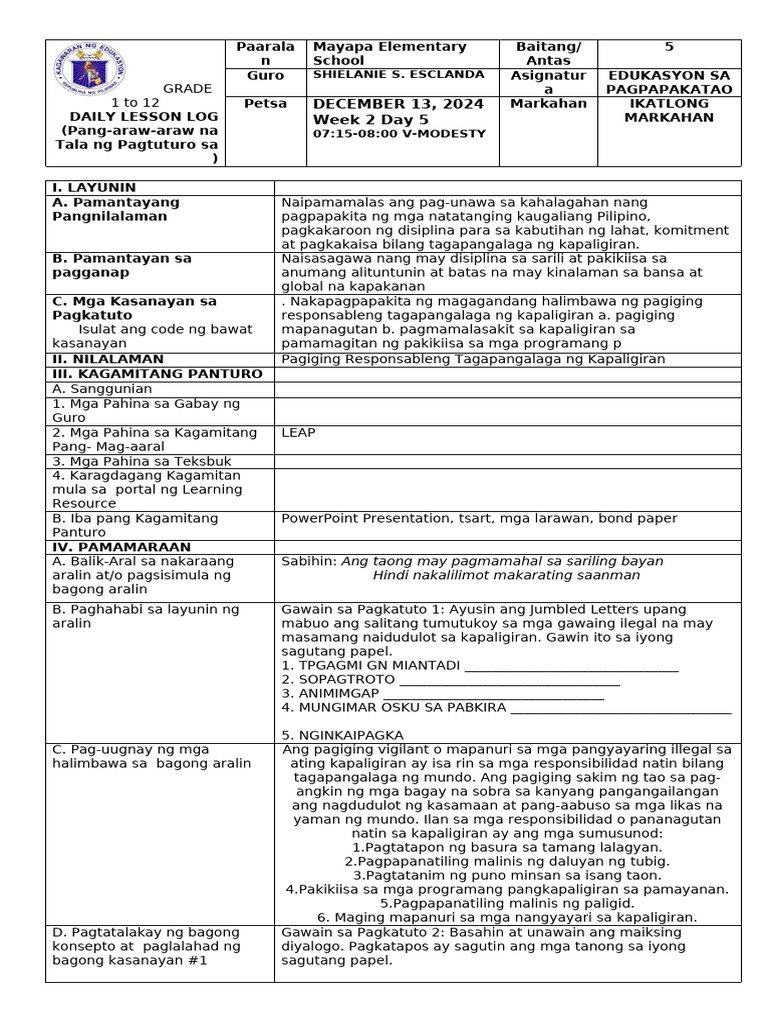 ESP DLL Q3 W4 Day 4 | PDF