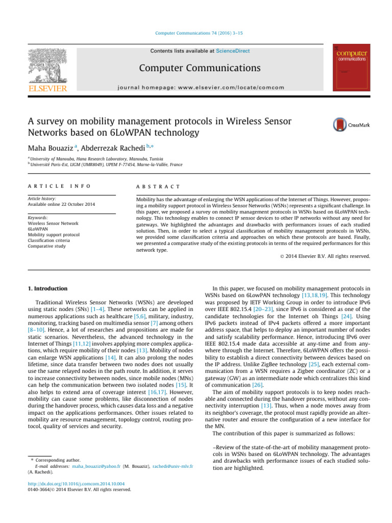 Mobility Management in 6LoWPAN WSNs | PDF | Computer Network | Wireless Sensor Network