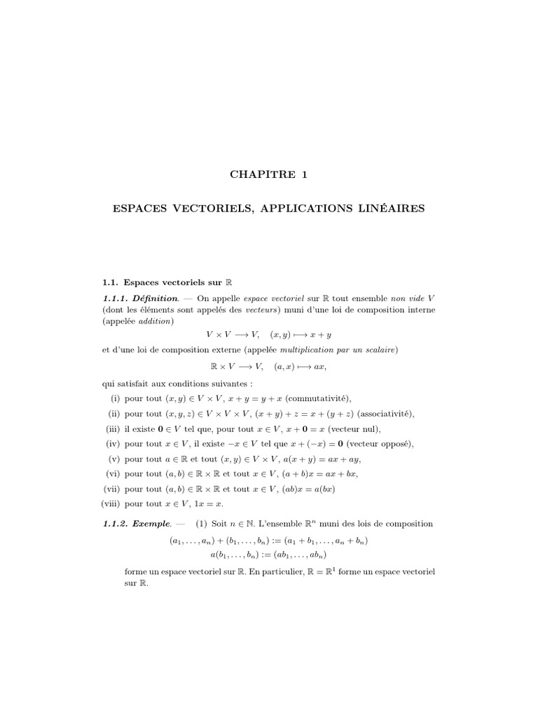 Espaces vectoriels et applications linéaires | PDF | Espace vectoriel ...