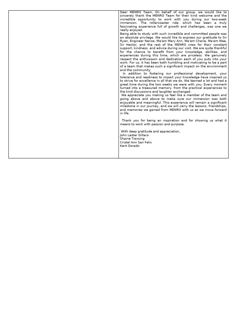 Dear MENRO Team | PDF