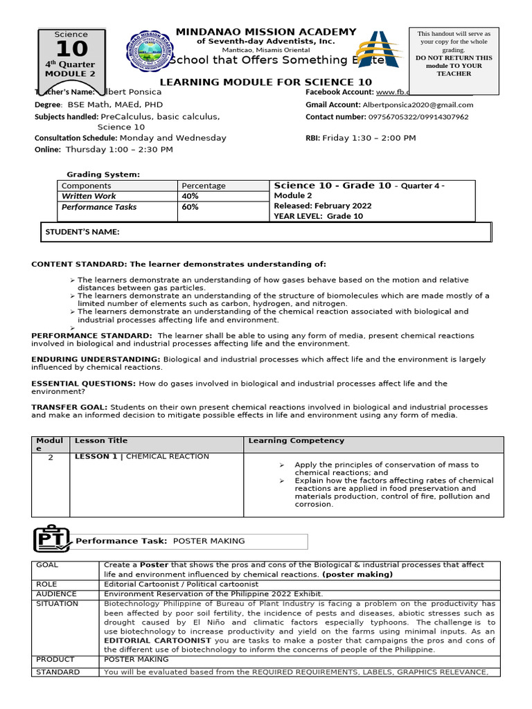 g10 Science q4m2 Abp | PDF | Reaction Rate | Chemical Reactions
