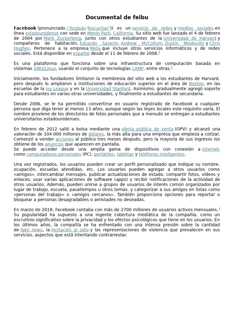 Documental de Feibu | PDF | Facebook | Informática