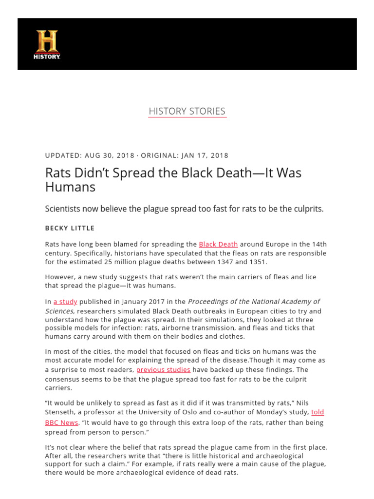 Humans, Not Rats, Spread the Plague | PDF