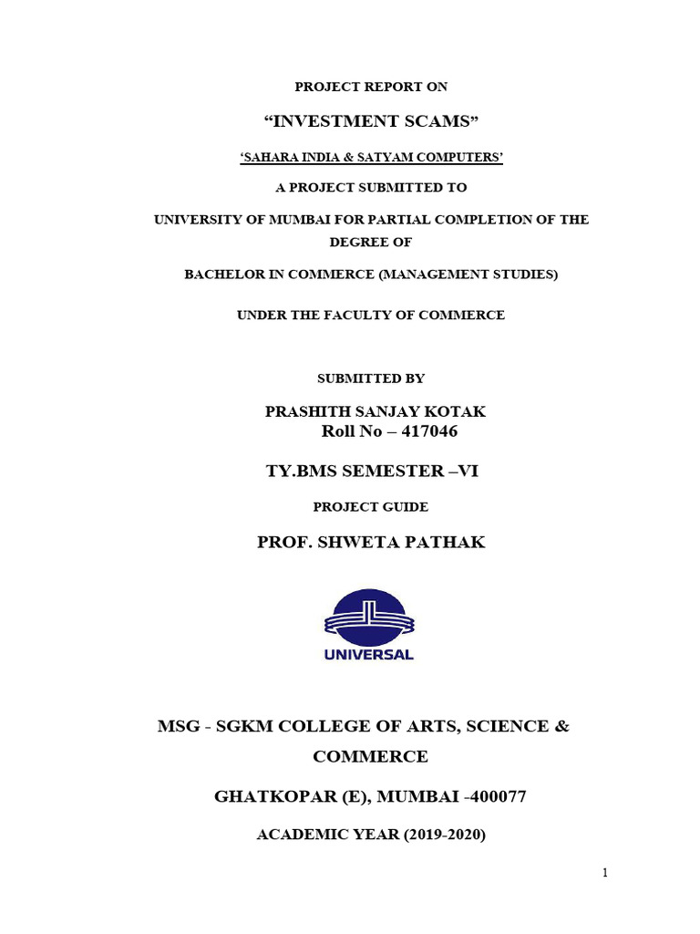 Prashith Kotak Black Book Project Final Copy | PDF | Securities Fraud | Ponzi Scheme