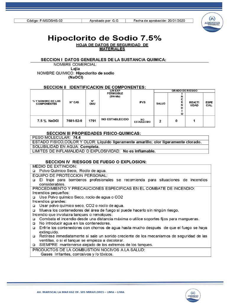 HS Hipoclorito Sodio | PDF