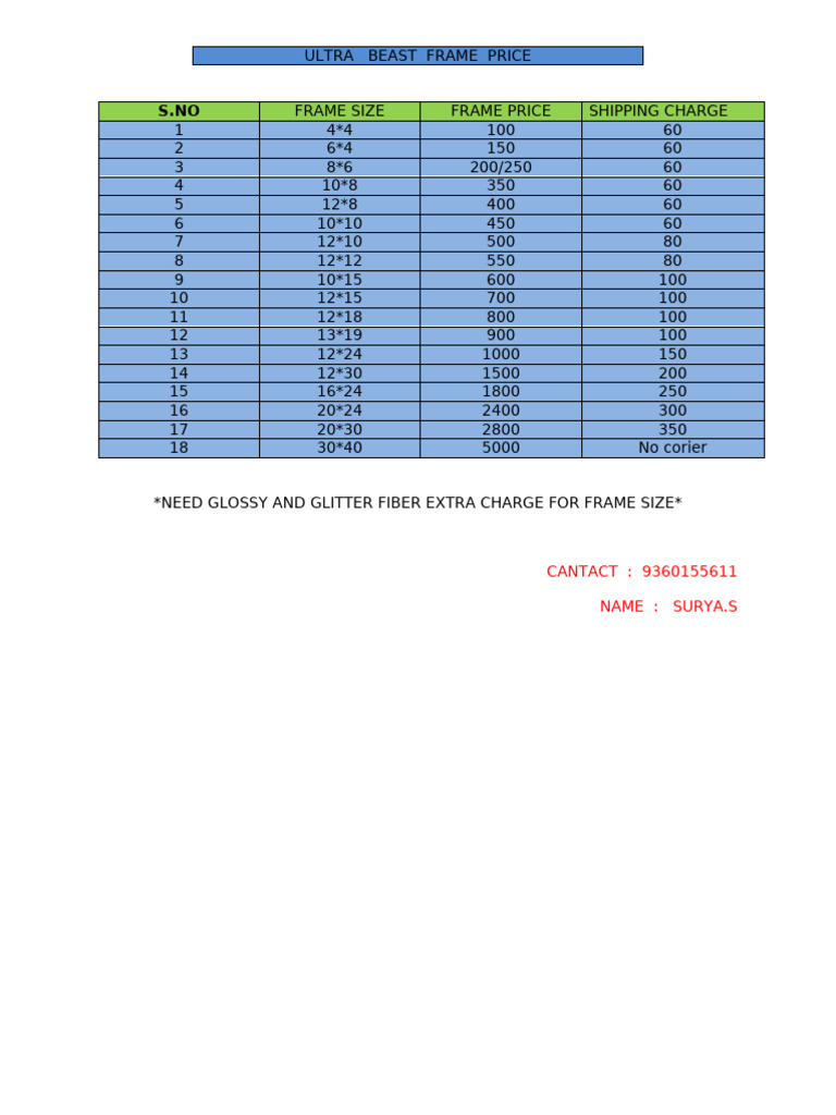 Frame Pricing and Shipping Guide | PDF