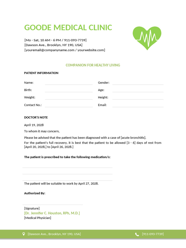 Doctor's Note for Acute Bronchitis Recovery | PDF