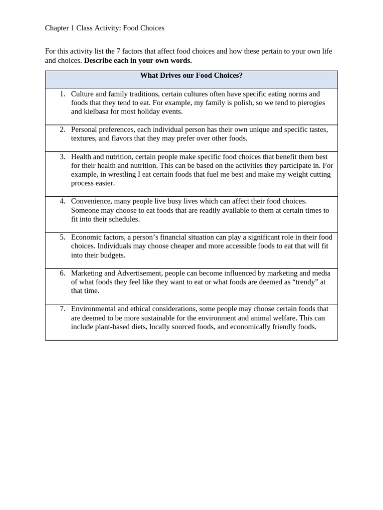 Factors Influencing Food Choices | PDF