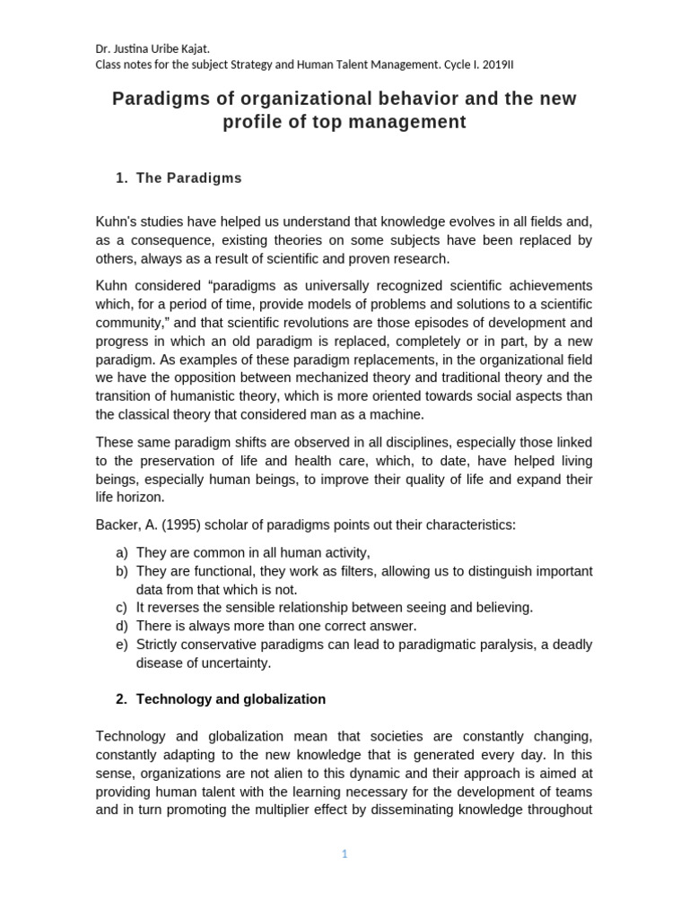 Organizational Behavior Paradigms | PDF | Paradigm | Psychology