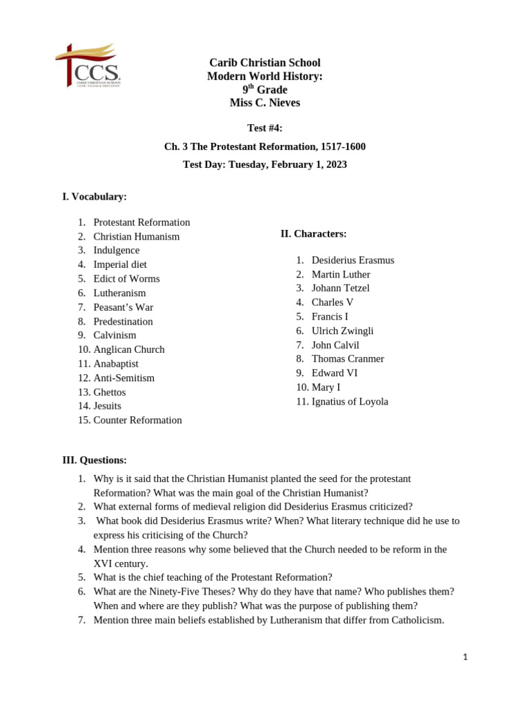 Review Test 4 Protestant Reformation | PDF | Protestantism | Martin Luther