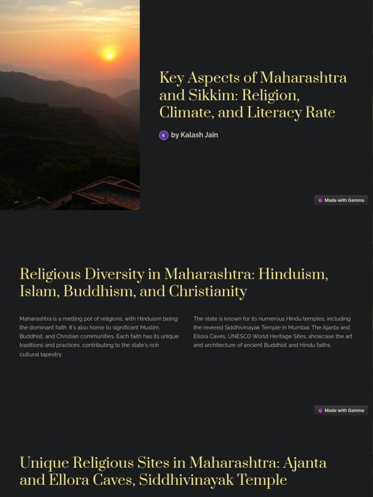 Key Aspects of Maharashtra and Sikkim Religion Climate and Literacy ...