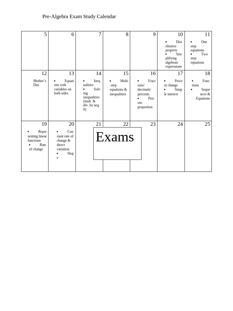 Pre-Algebra Study Schedule | PDF