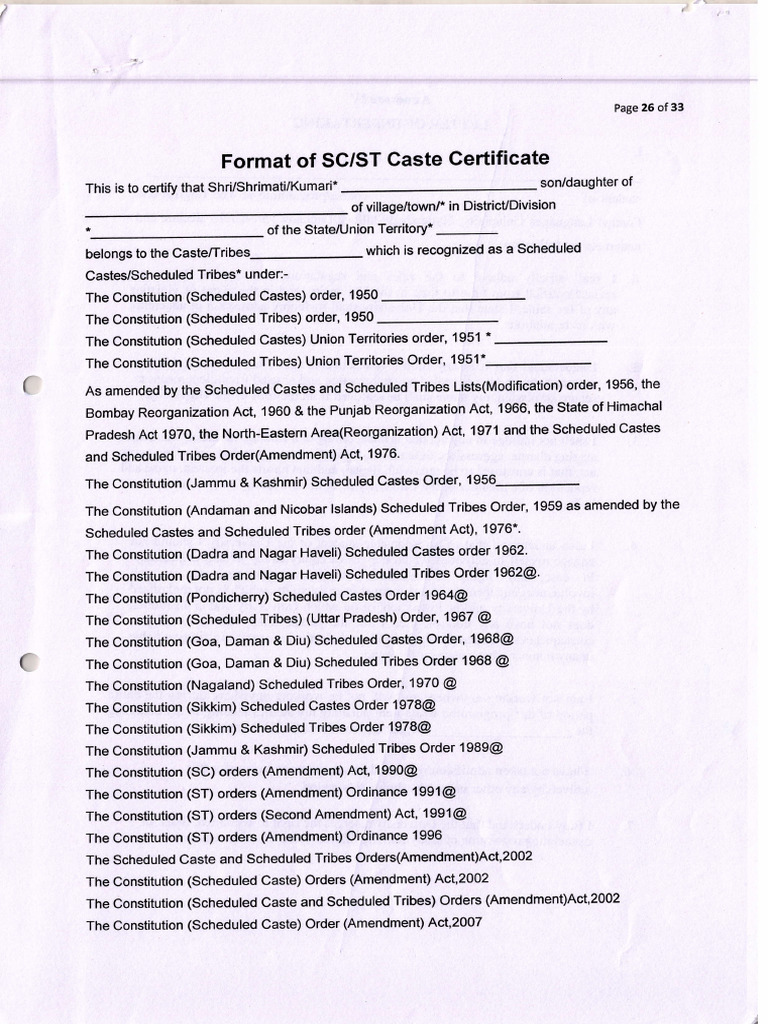 SC/ST Caste Certificate Format for Railways | PDF | Caste | Dalit