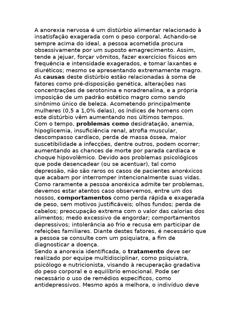 A Anorexia Nervosa É Um Distúrbio Alimentar Relacionado À Insatisfação ...