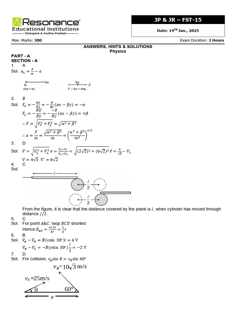 JP & JR - FST-15 - 14-01-2024 - Key & Sol | PDF | Electron | Physics