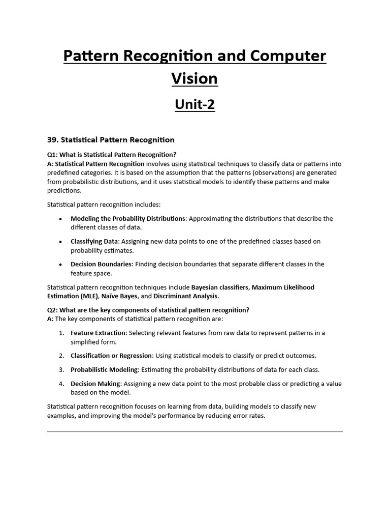 Pattern Recognition and Computer Vision Unit-1 | PDF | Support Vector Machine | Pattern Recognition