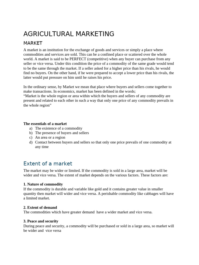 Agricultural Marketing 1 | PDF | Perfect Competition | Market (Economics)