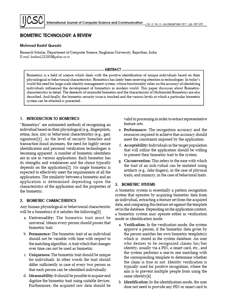 Biometric Technology A Review | PDF | Biometrics | Security Technology