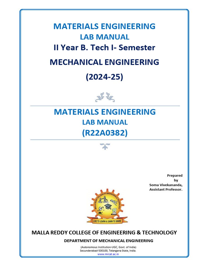 Materials Engineering Lab Manual | PDF | Heat Treating | Steel