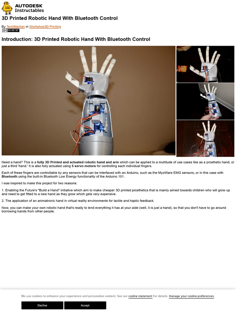 3D Printed Robotic Hand With Bluetooth Control - 18 Steps (With Pictures) - Instructables | PDF ...