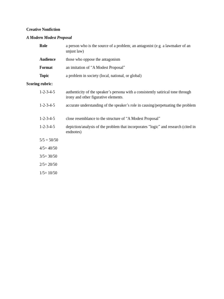 A Modern Modest Proposal Assignment | PDF