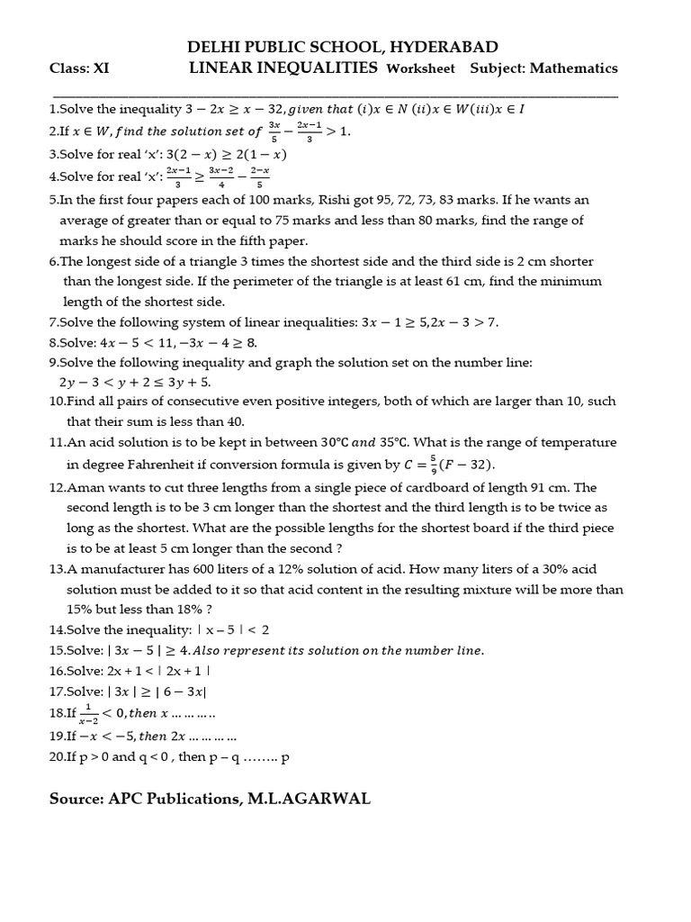 Worksheet-linearinequalities | PDF | Inequality (Mathematics) | Mathematical Relations
