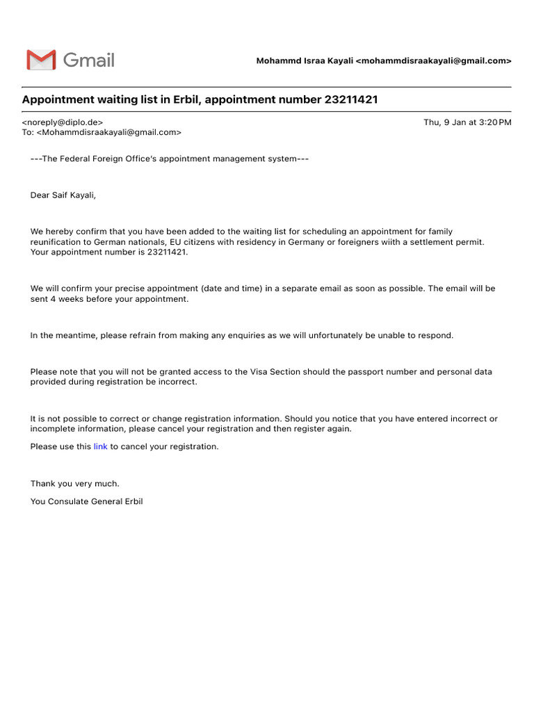 Appointment Waiting List in Erbil, Appointment Number 23211421 | PDF