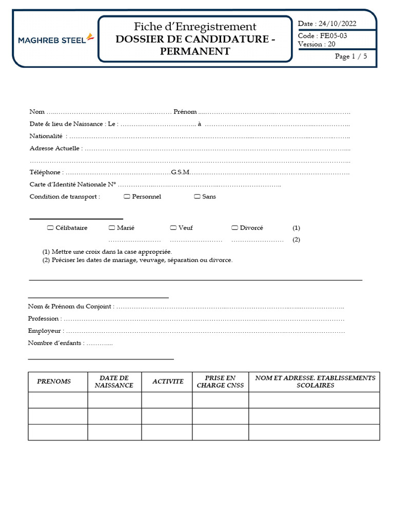 FE05-03 Dossier Candidature-Permanent V20 | PDF