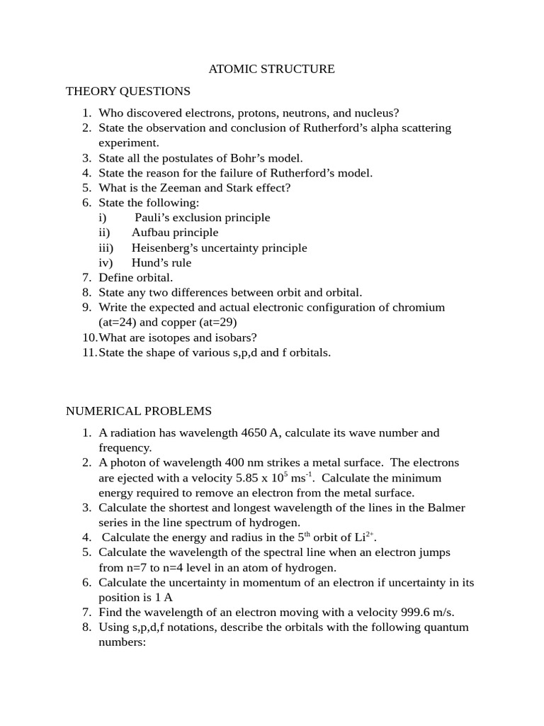 Atomic Structure Study Guide | PDF