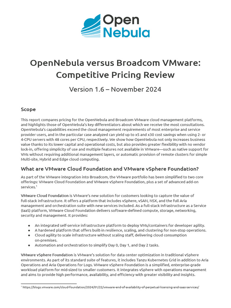 OpenNebula Versus Broadcom VMware - Competitive Pricing Review r1.6 - 20241118 | PDF | Cloud ...