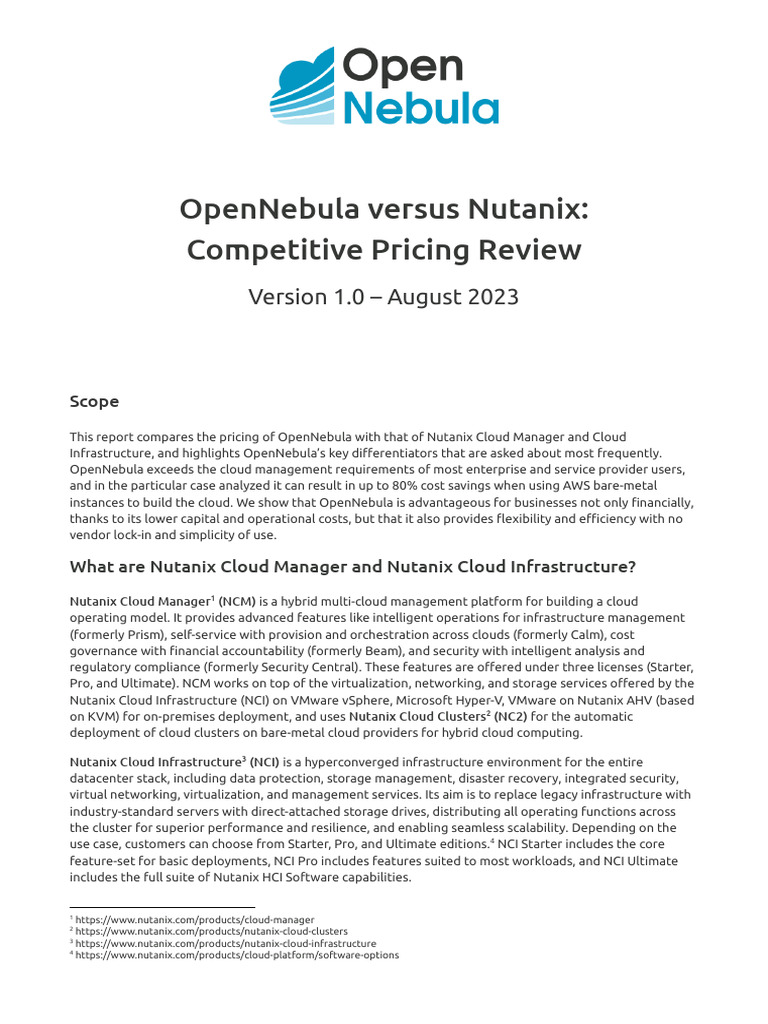 OpenNebula Versus Nutanix - Competitive Pricing Review r1.0 - 20230828 ...