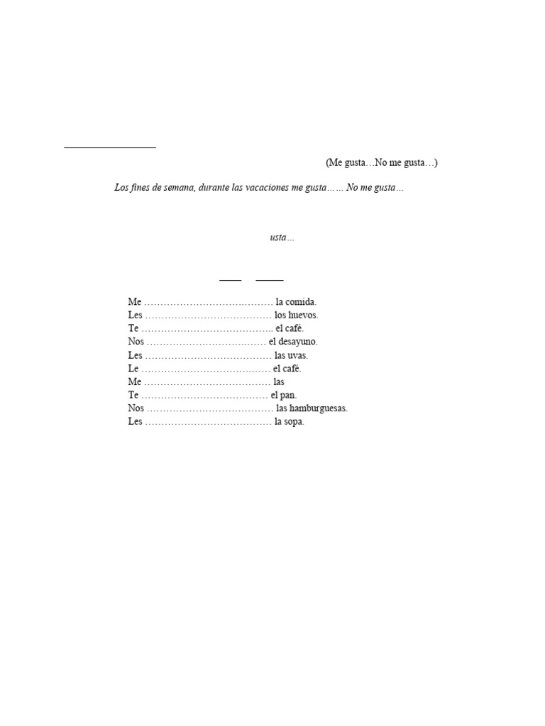 Actividades de Español Básico: Gustar | PDF | Alimentos | Cocina