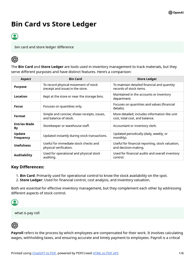 Bin Card vs Store Ledger Explained | PDF | Payroll | Employment