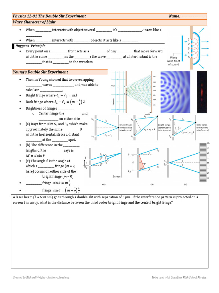 HSPhysics 12-01 Double Slit Experiment | PDF | Diffraction | Wavelength