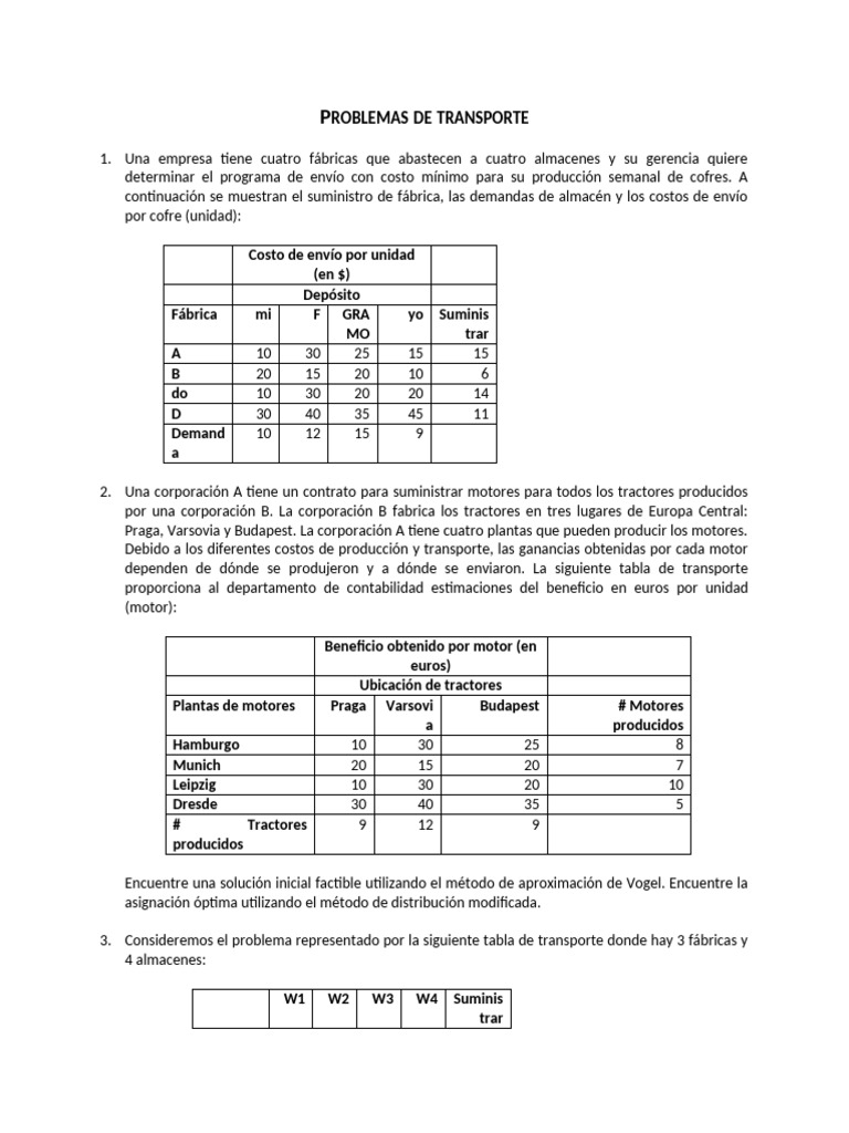 Ejercicios Sobre El Problema de Transporte | PDF | Transporte
