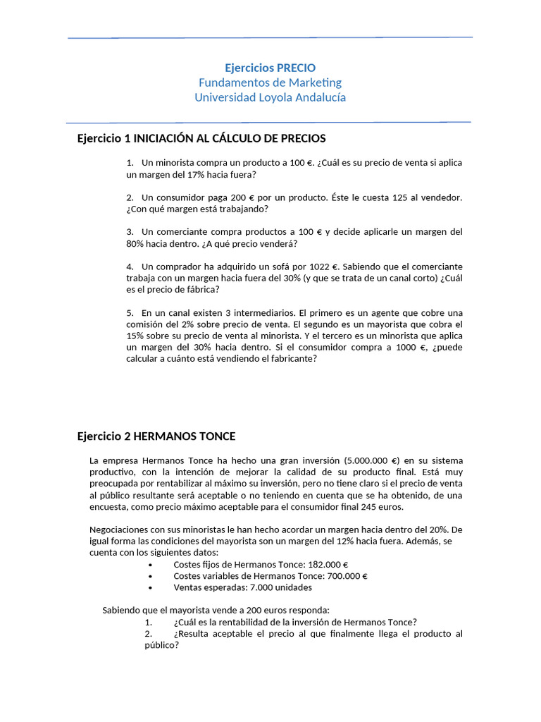 Ejercicios PRECIO (1) | PDF | Al por menor | Precios